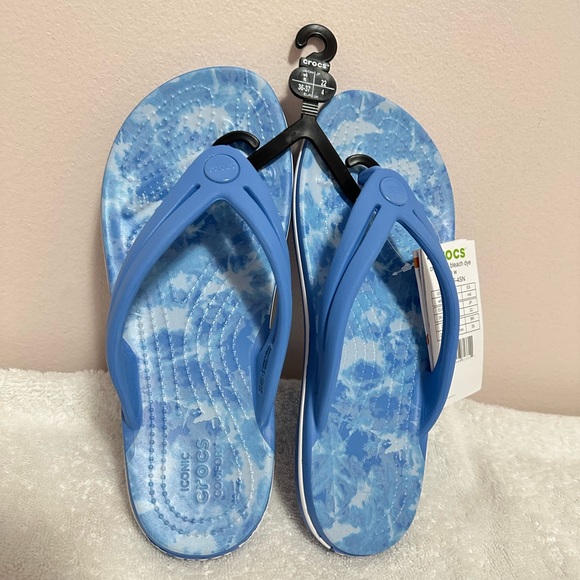 CROCS | Shoes | Crocs Crocband Bleach Tide Dye Flip Flop In Powder Blue ...